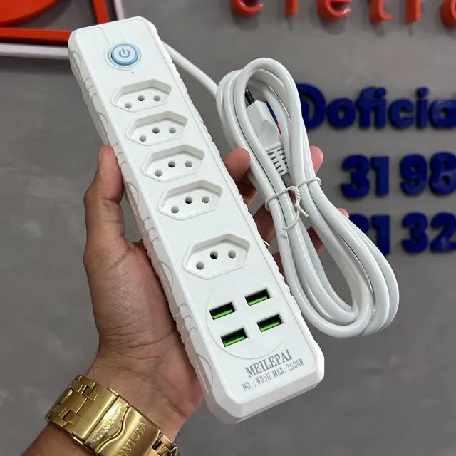 Extensão filtro de linha 5 tomadas 4 Usb com 2 metros Good - Periféricos e Acessórios de ...