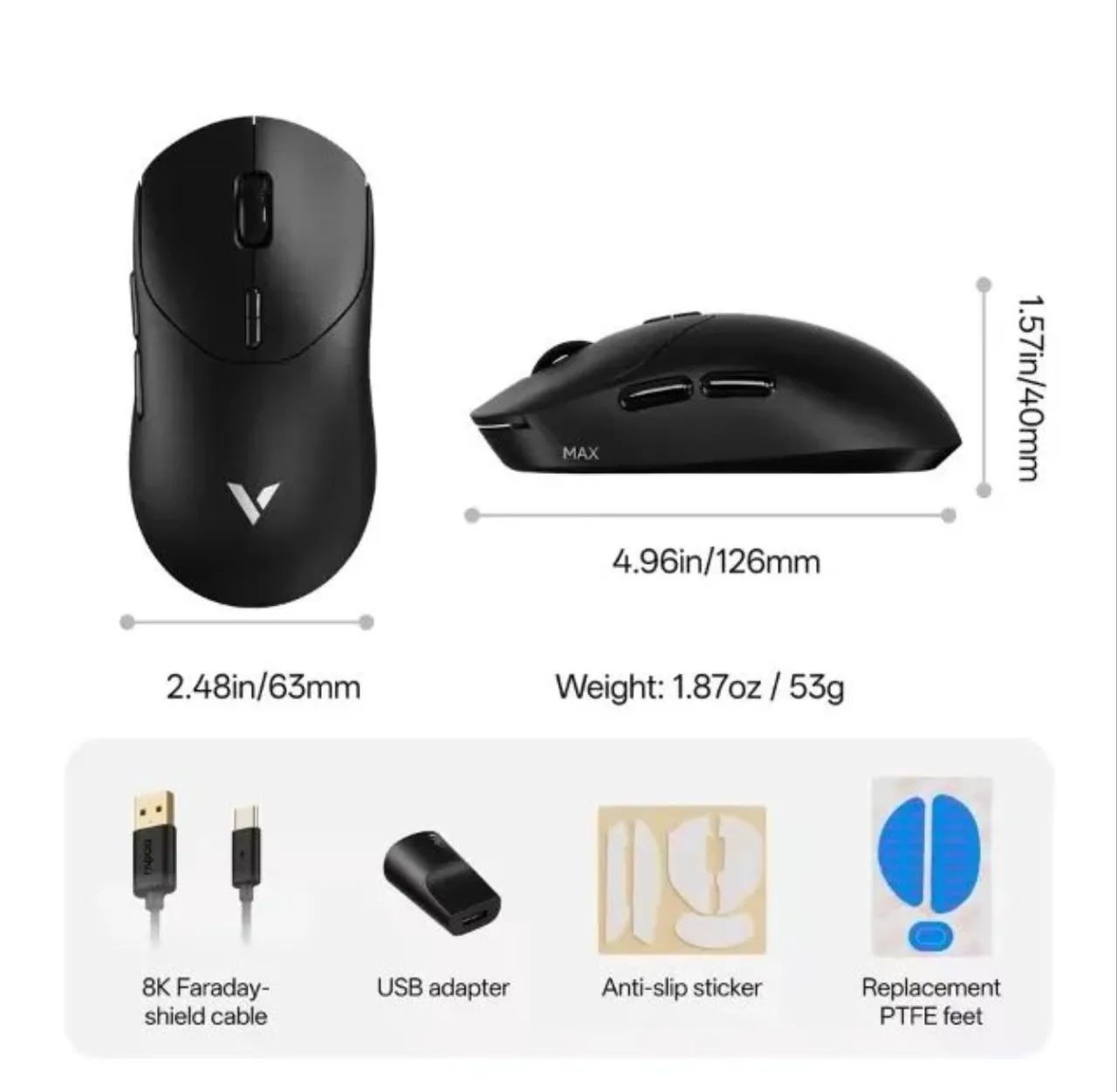 Mouse gamer Sem fio Rapoo VT2 MAX 8000hz + Dock de carregamento ...