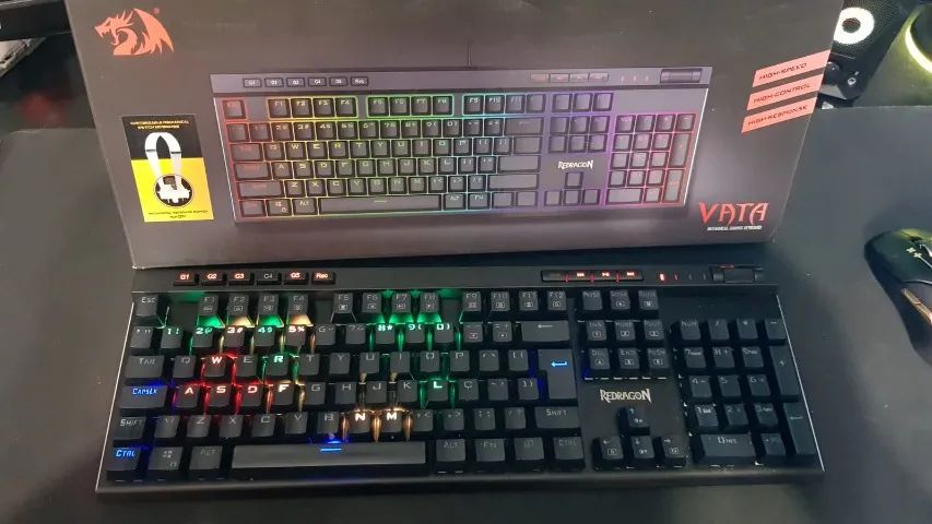 Redragon-K580 VATA Teclado Mecânico Gaming, Retroiluminado LED, 104 Chaves, Anti-Ghosting ...
