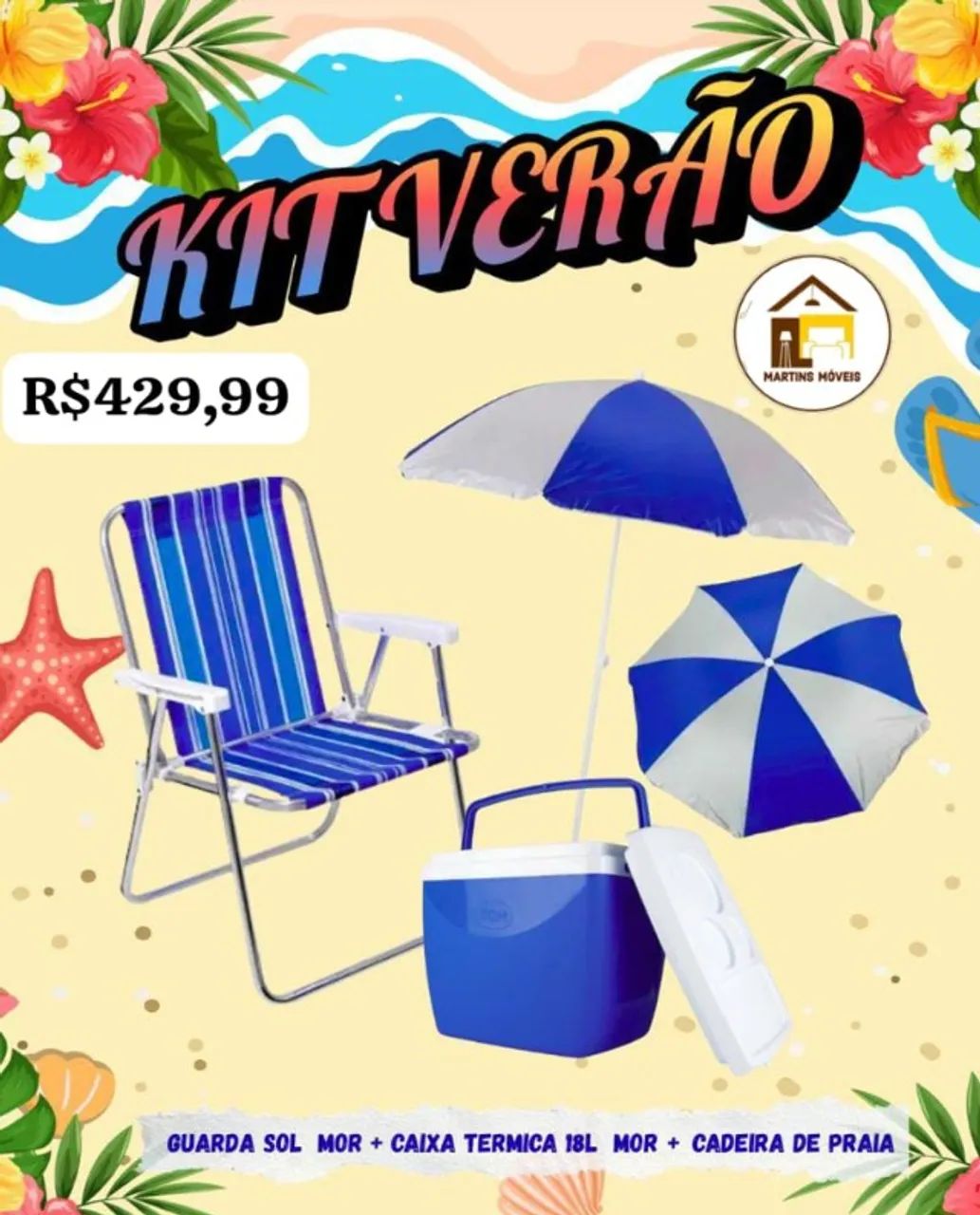 Kit Verão com Guarda-sol, Cadeira de Praia e Caixa Térmica - Bancos e ...