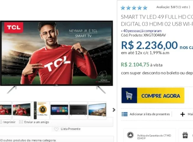 "televisao 38 polegadas smart" no Brasil