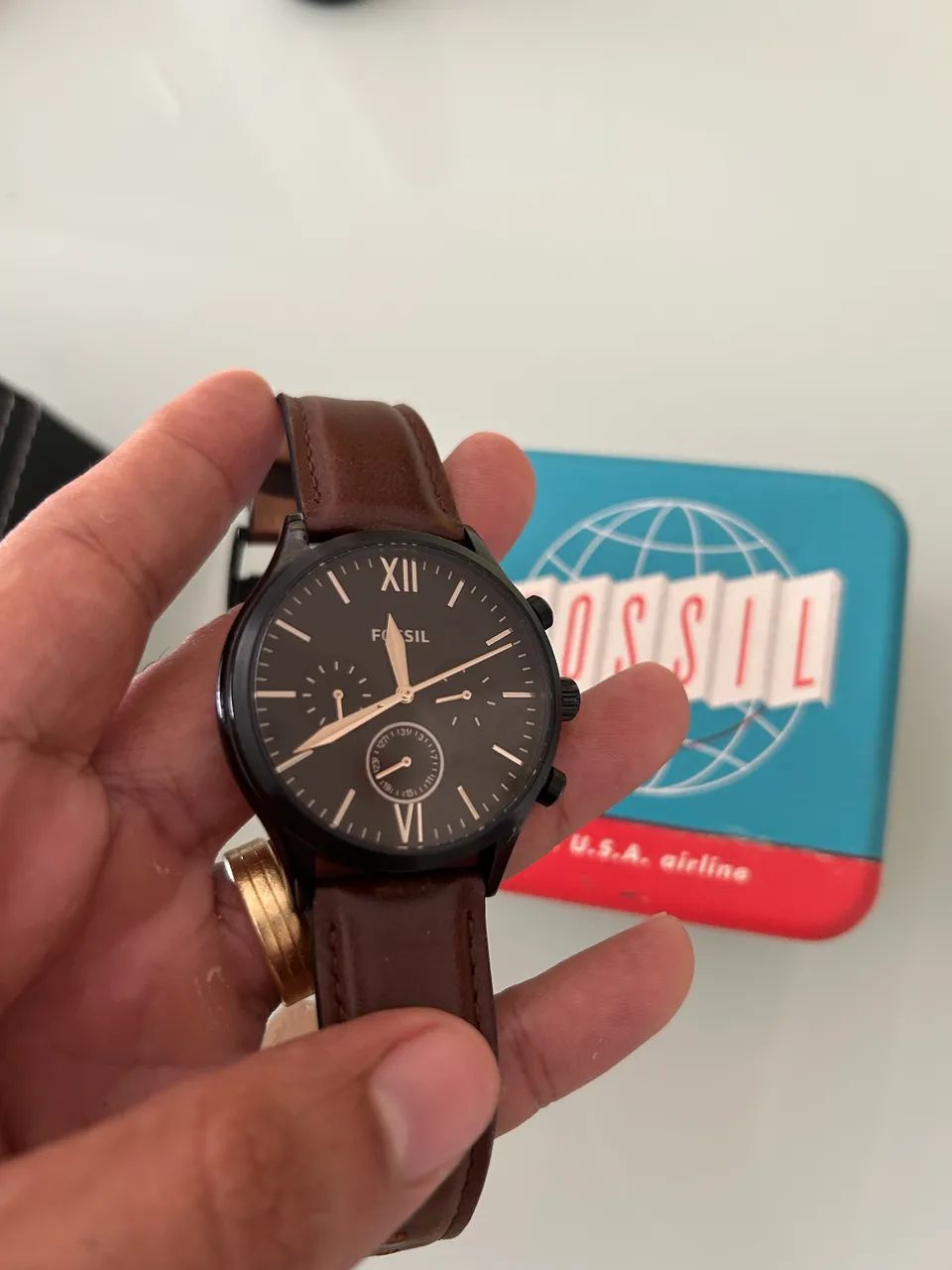 Relógio Fossil Cronógrafo Original - Couro Marrom - Caixa Preta ...
