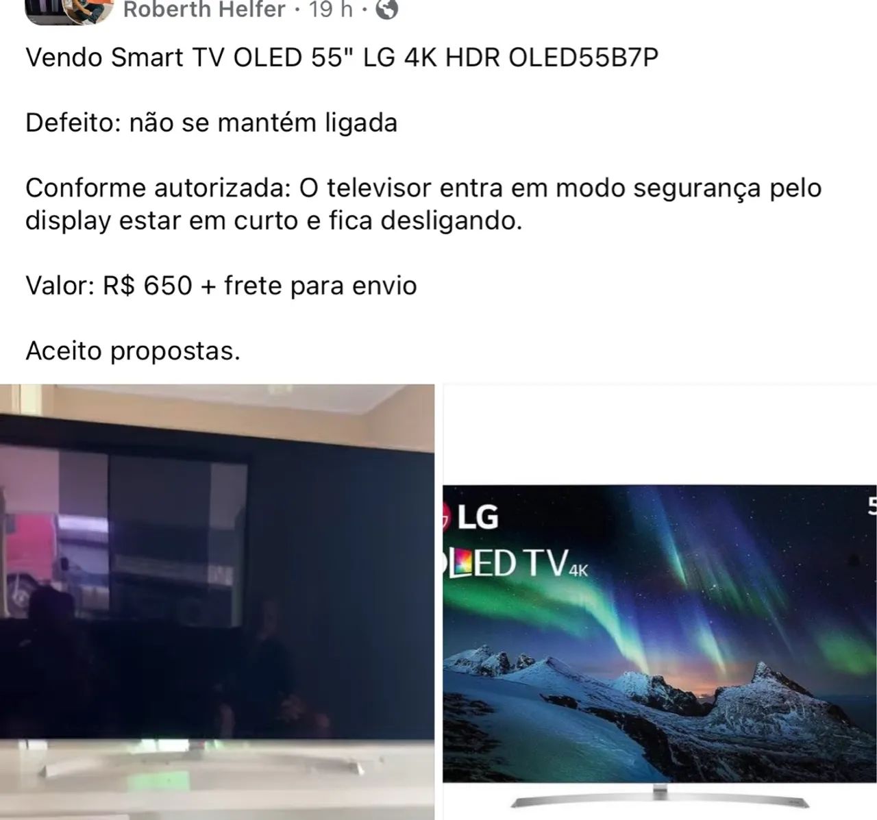 Smart TV OLED 55" LG 4K HDR OLED55B7P - TVs - Country, Santa Cruz do ...