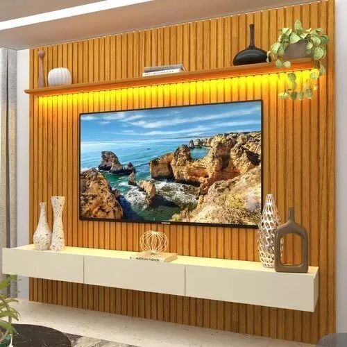 Painel para TV até 90 Polegadas 229x250cm Ripado com LED 3 Gavetas 100% ...
