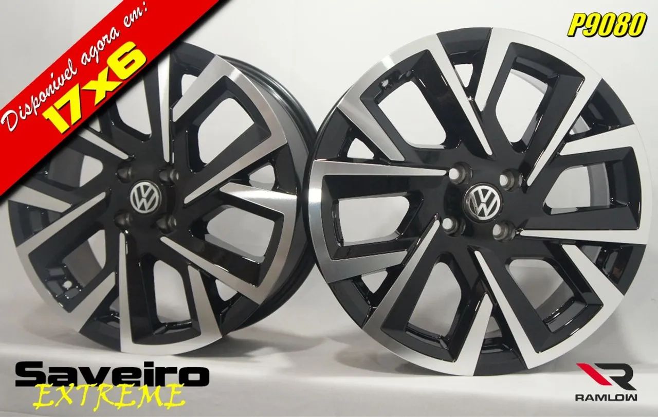 Jogo de Rodas aro 17 tala 6 Vw Saveiro Extreme P9080 preta com ...