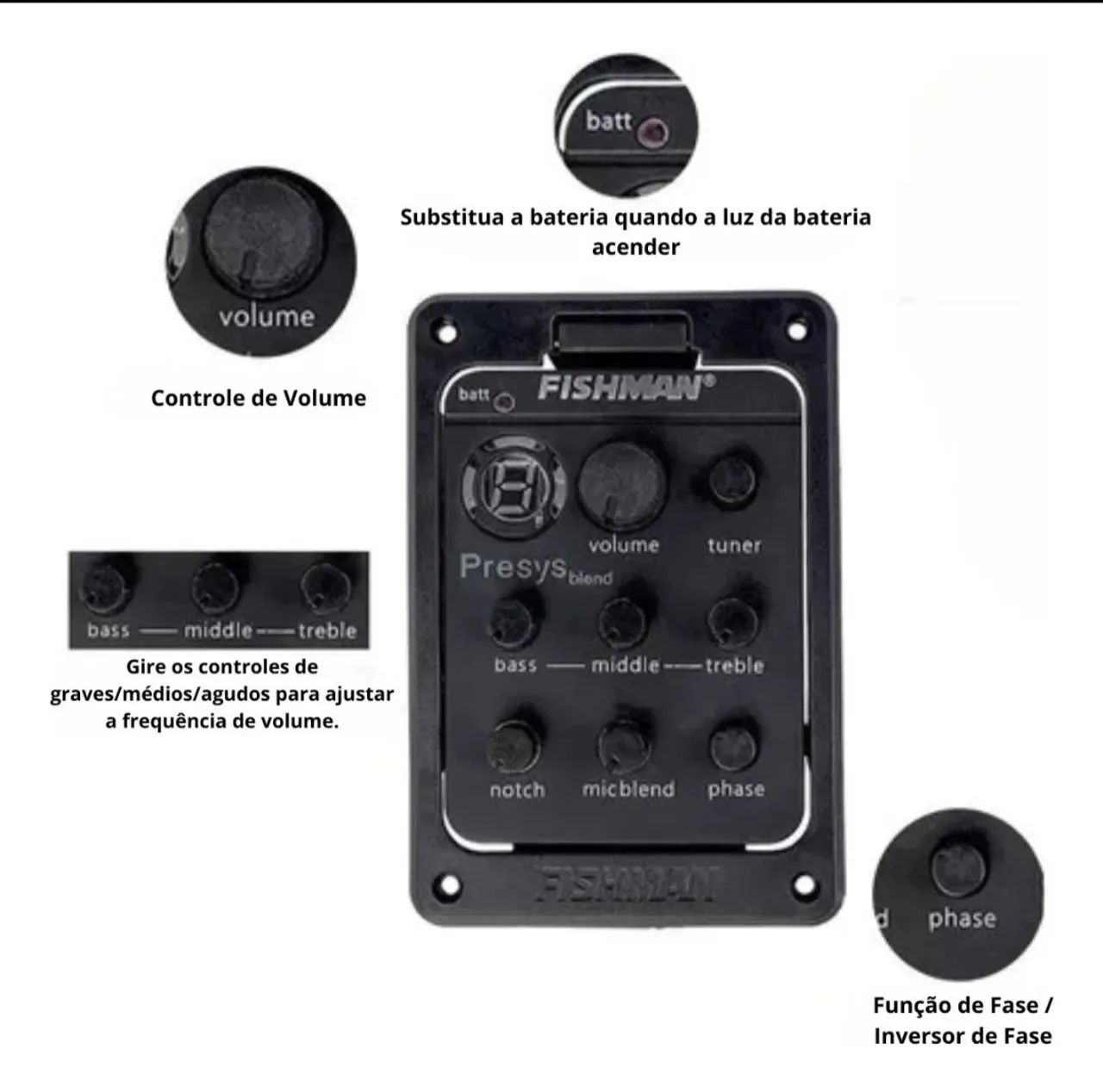 Captador Fishman 301 Com Afinador e Microfone para Violão ...