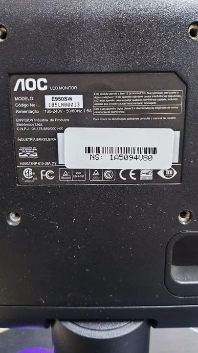 MONITOR LCD LED 18,5'' AOC E950SW WIDESCREEN PRETO - Monitores - Centro, Cascavel 1382468716 | OLX