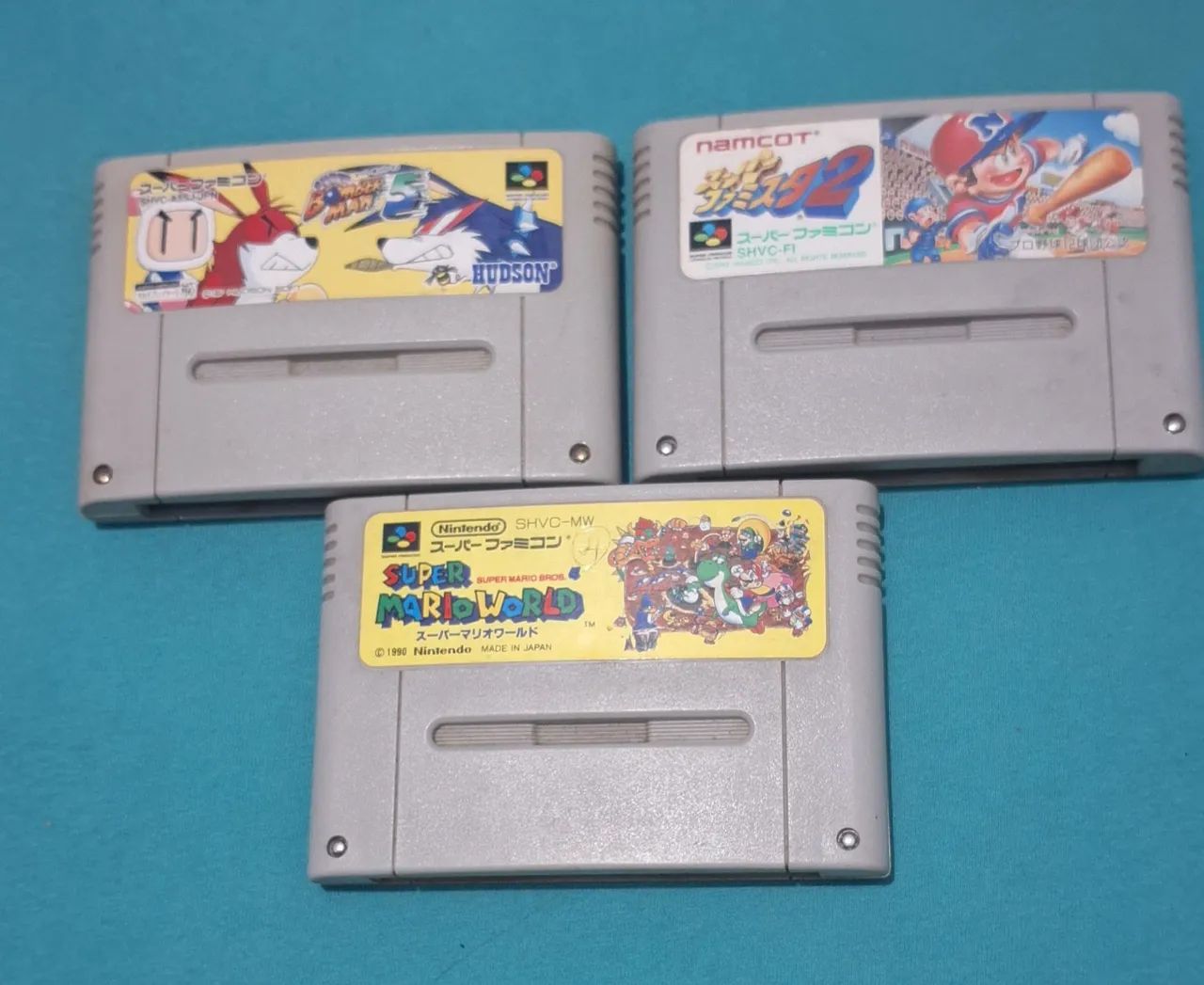 3 Jogos Super Nintendo Famicom - Super Mario World, Namco Baseball 2 e ...
