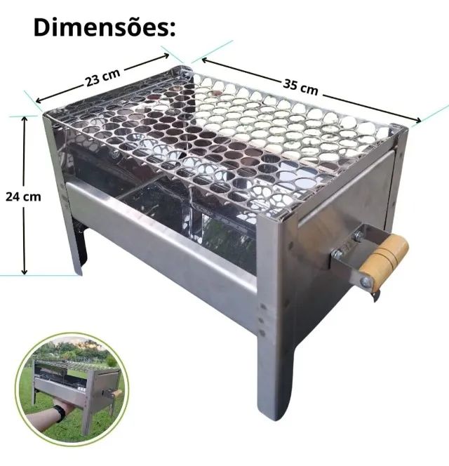 Churrasqueira Carvão Pequena Portátil 100%inox Camping Pesca Praia ...