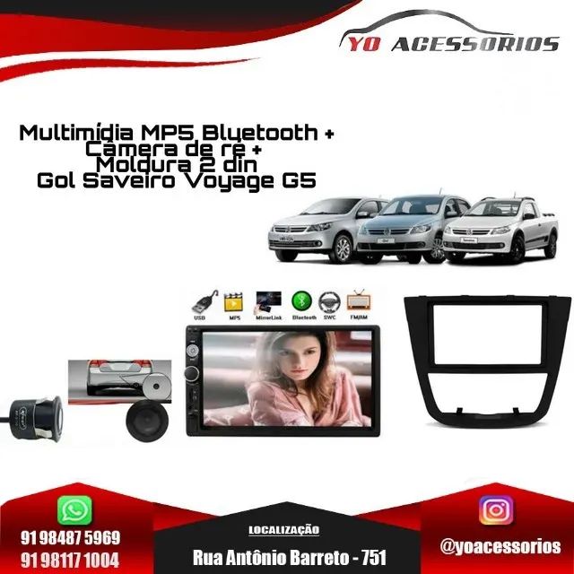 Multimídia MP5 Bluetooth + Câmera de ré + Moldura 2 din Gol Saveiro Voyage G5 - Carros, vans e ...