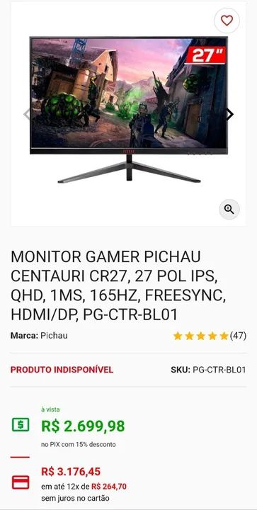 Monitor Gamer Pichau Centauri CR27 27 polegadas QHD 165Hz Freesync - Monitores - Muniz Freire ...