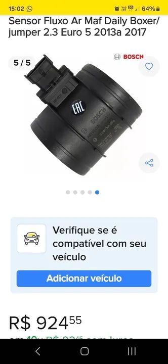 Sensor MAF Fiat Daily original BOSCH - Carros, vans e utilitários ...