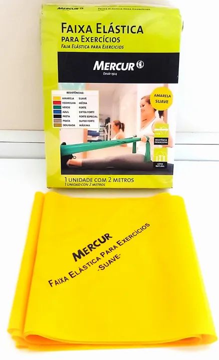 Faixa Elástica Mercur para exercícios. 2 metros, cor amarela suave ... Faixa Elástica Mercur para exercícios. 2 metros, cor amarela suave ...