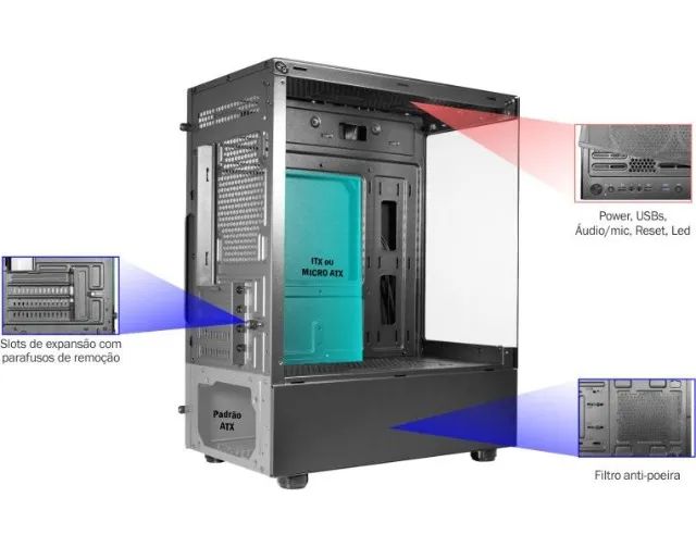 Gabinete Gamer Medusa Micro Atx Kmex Cg-01tw *ENTREGA GRÁTIS* - Peças ...
