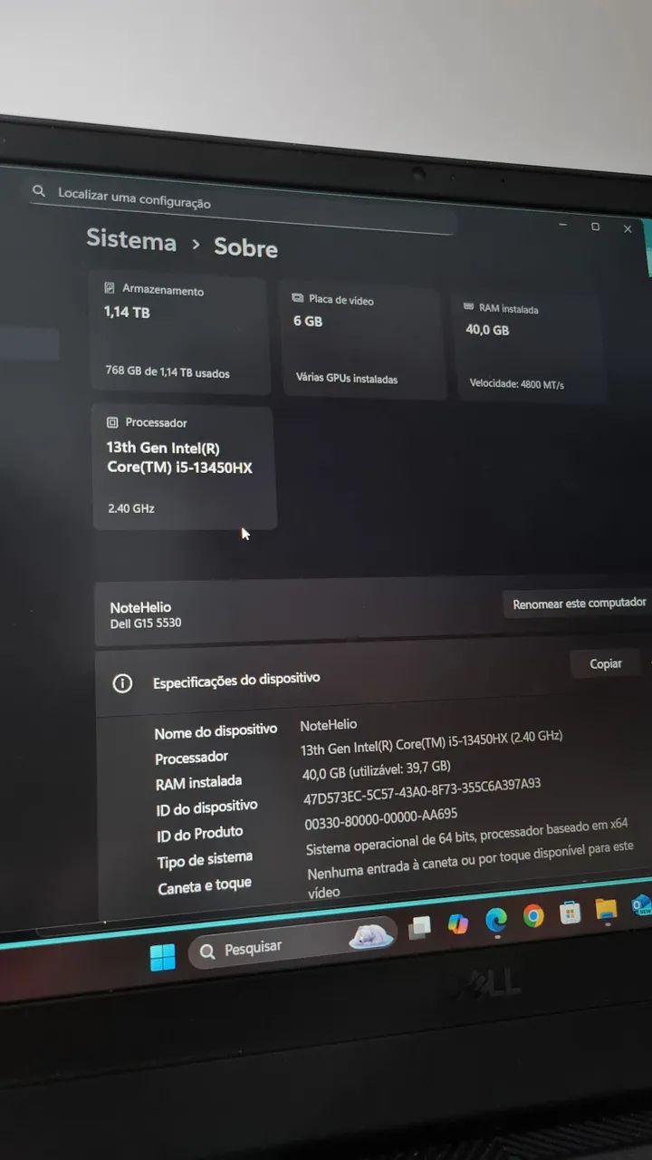 Notebook Dell G15 5530 com 40GB de RAM e 1 TB de Armazenamento ...