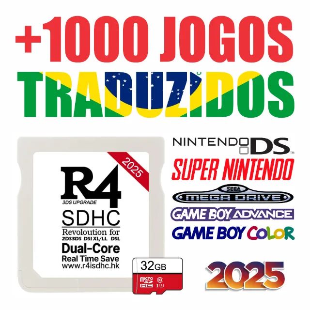 R4 Novo atualizado 2025 - Micro SD 32GB - 1000 Jogos Traduzidos - Nintendo DS/DSi/2DS/3DS ...