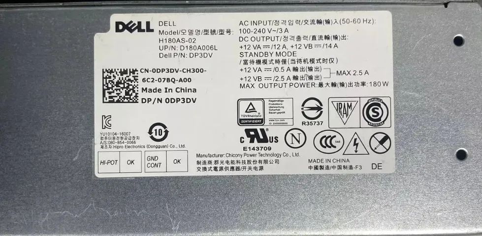 Fonte Dell Optiplex 3040 3050 5050 7050 180w 6+4 Pinos. Original (Usado ...