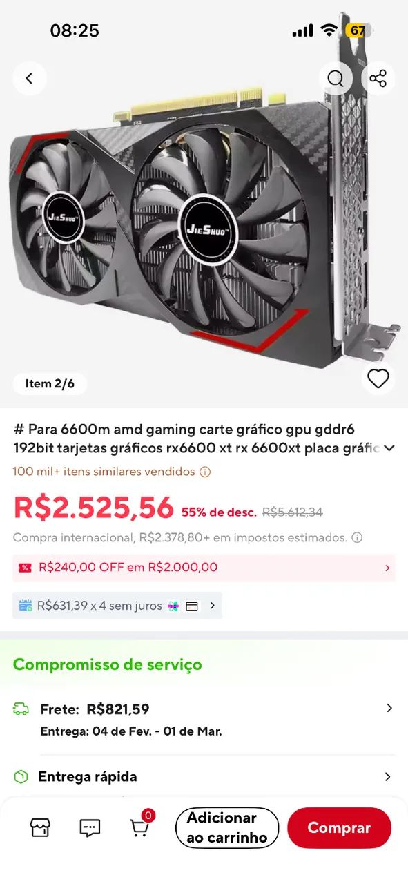 Placa de Vídeo AMD RX 6600m. Obs: versão ?M? que custa normalmente mil ...