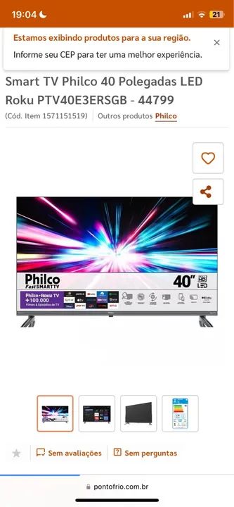 Smart TV Philco 40 polegadas LED Roku nova na caixa - 44799 - TVs - Conjunto Metropolitano ...