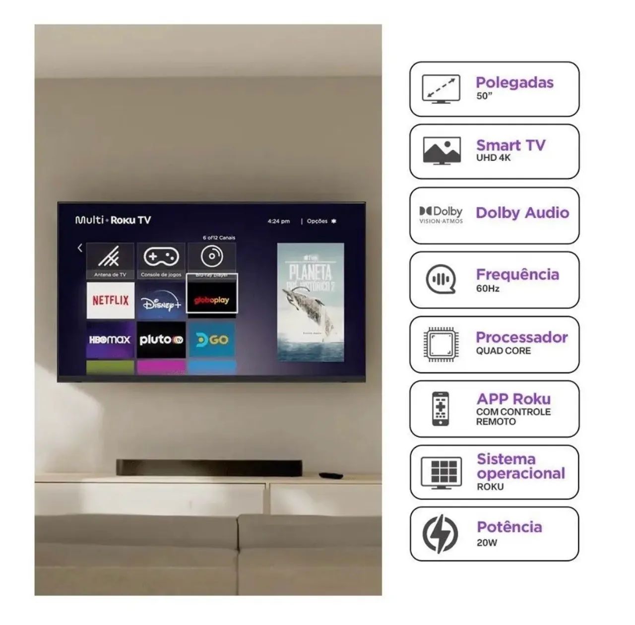 Televisão 50 polegadas, Multilaser Roku na Caixa nova com nota fiscal ...