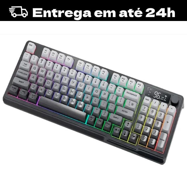 Teclado Gamer sem fio Freewolf M96 - Com Display e Fundo RGB (conexão ...