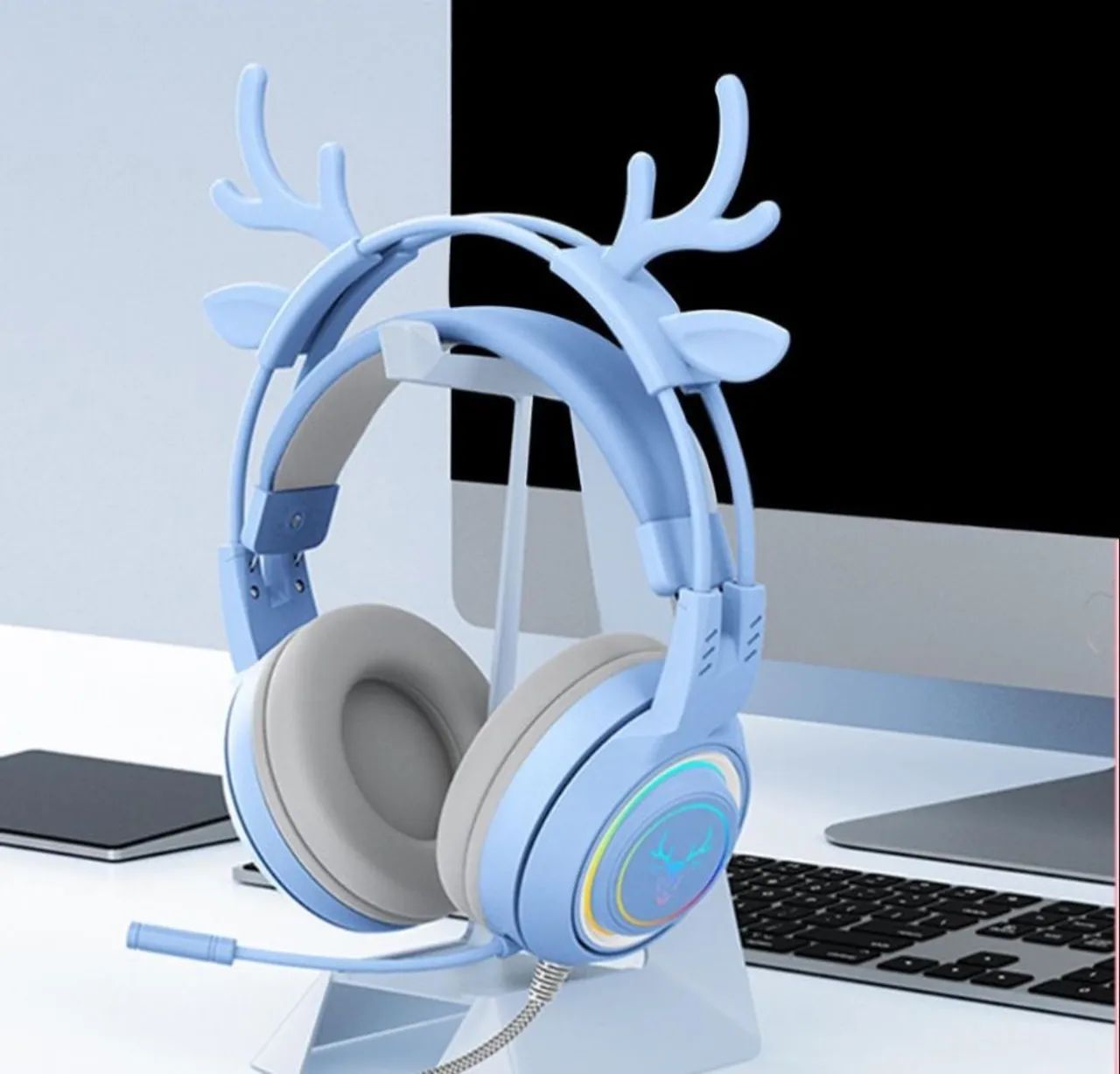 Headset Gamer com acessório de Rena - Iluminação RGB - Fones de Ouvido ...