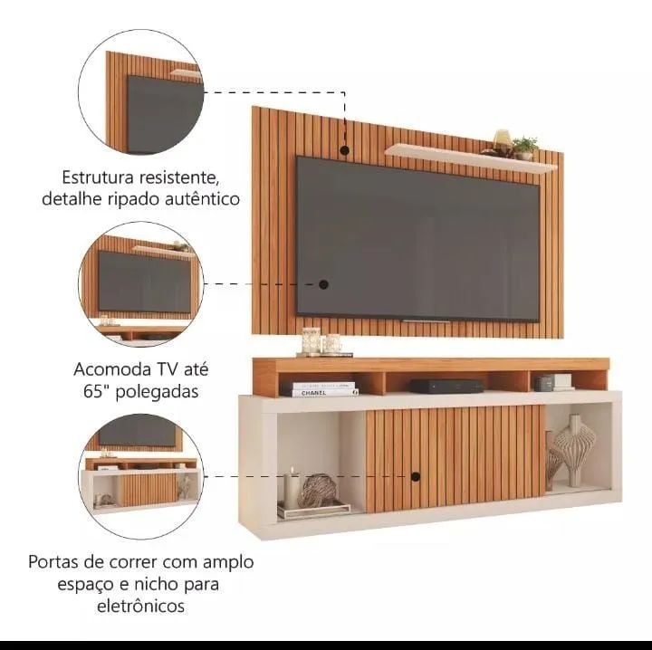 Rack para TV com Painel Ripado - 65 polegadas - Racks e Painéis - Jardim Santa Madalena, Sumaré ...
