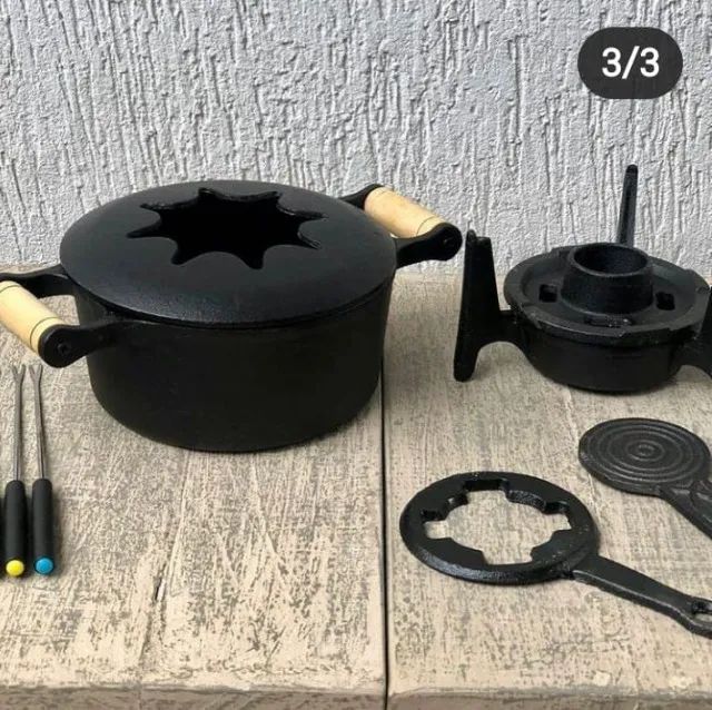 Fondue de Ferro Fundido c/ Espetos e Fogareiro - Utensílios Para ...