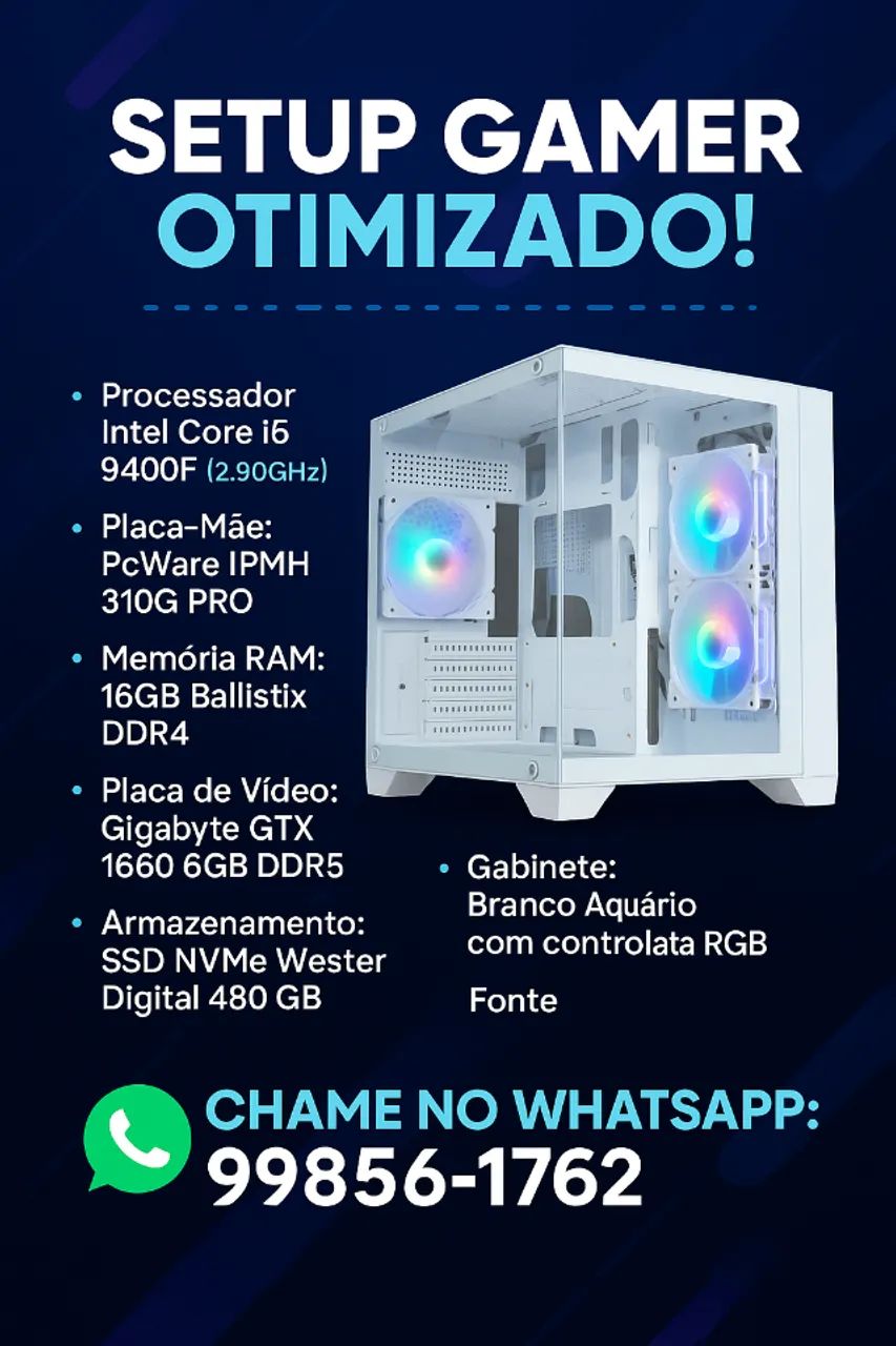 PC Gamer Intel Core I5 9400F GTX 1660 6GB - Completo - Até 12 X 259,00 - Computadores e Desktops ...