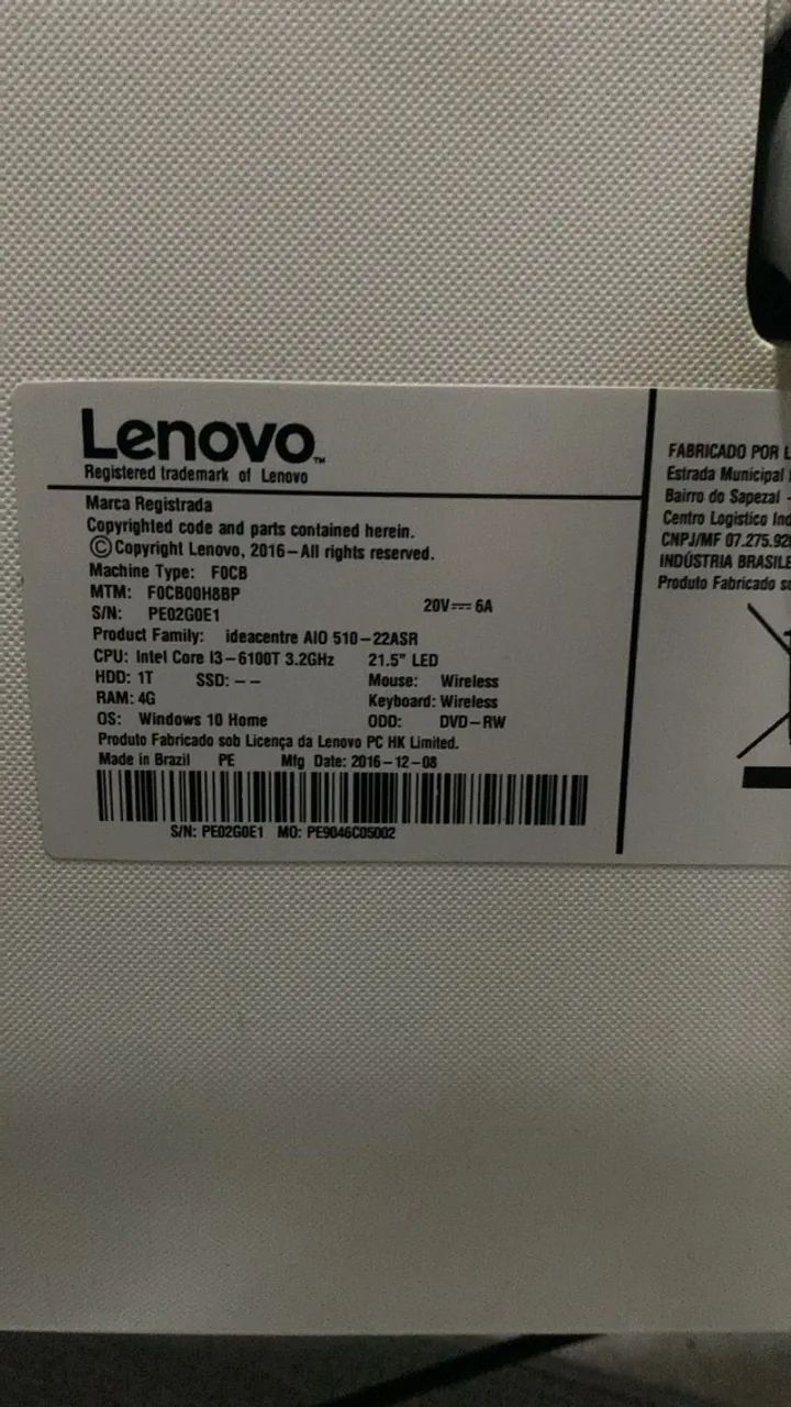 Lenovo IdeaCentre All in One 510 22ASR com defeito na tela, piscando ...