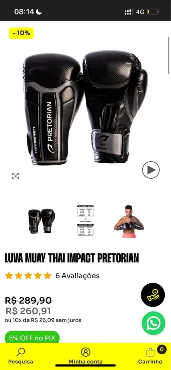 Luva boxe muai thay pretorian - Academia e Exercícios - Conjunto Jatobá ...