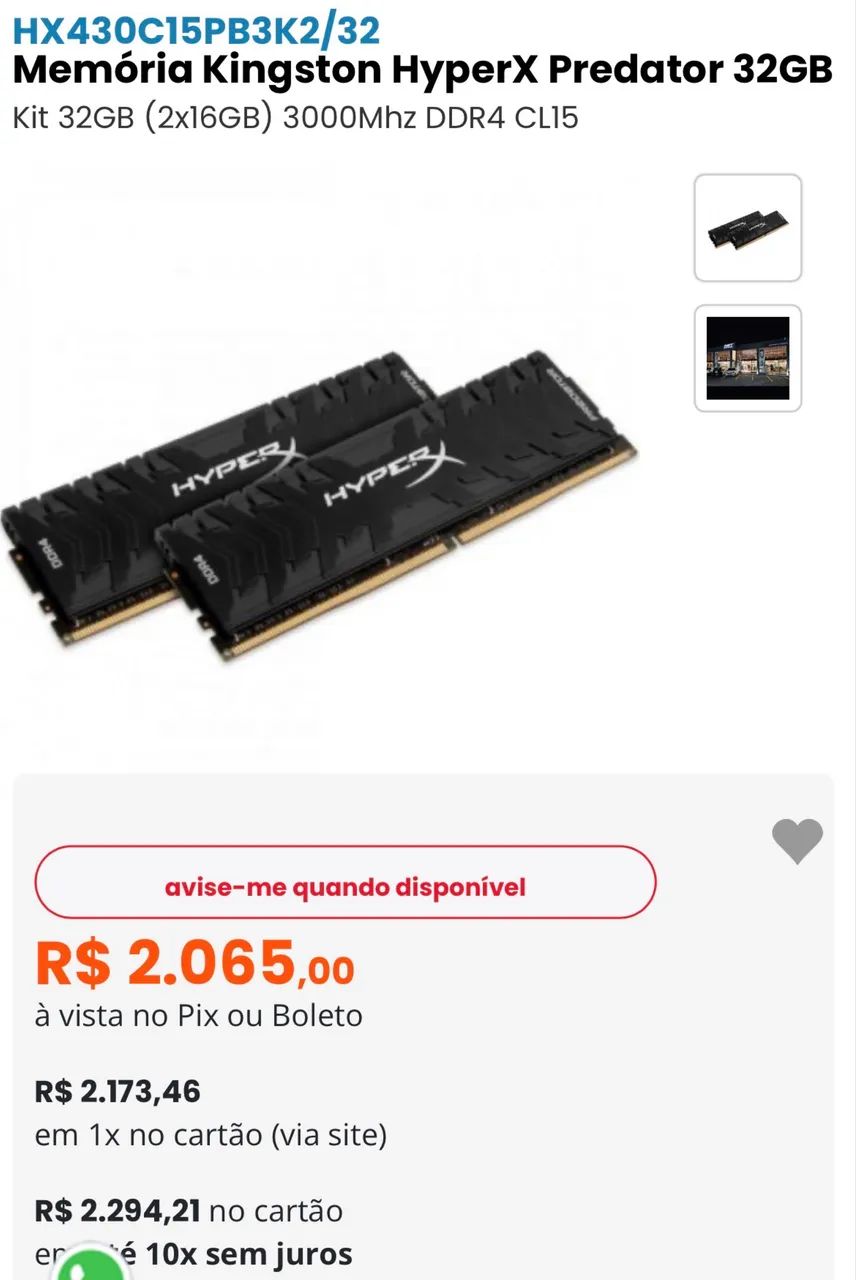 32gb ddr4 hyperx predator baixa latencia - Memória RAM - Jardim Mariana ...