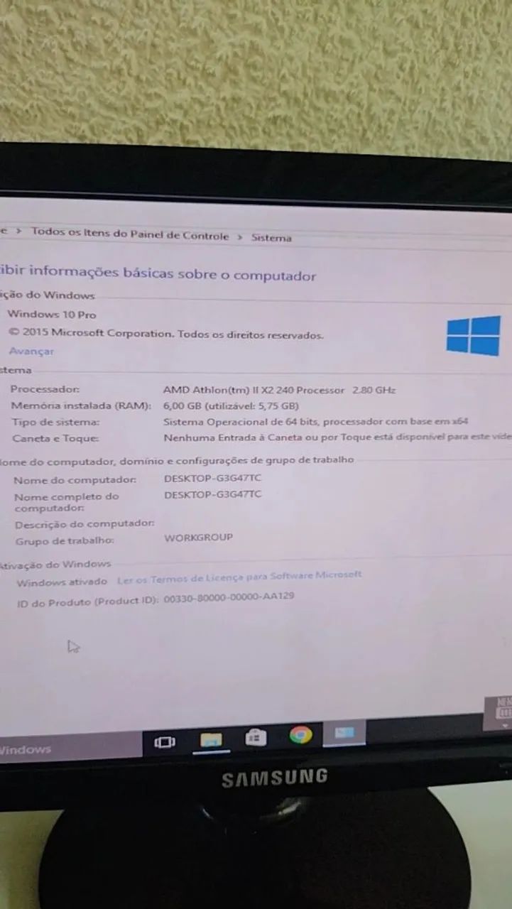 Pc Completo AMD DDR3 Windows 10 Pro Ativado 6G Monitor 20 LED VGA e DVI ...