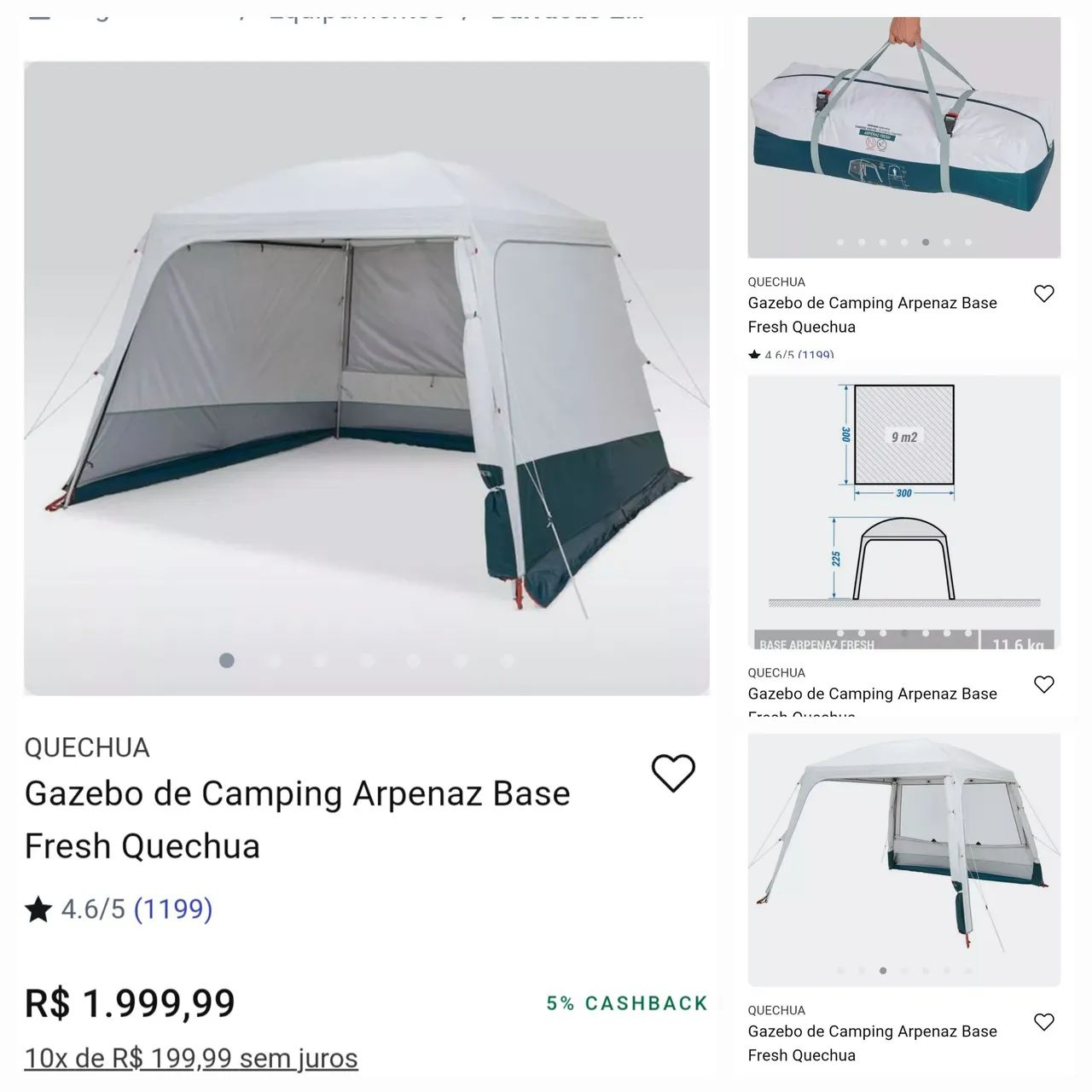 Gazebo de Camping Arpenaz Base Fresh Quechua - Novo - Acampamento ...