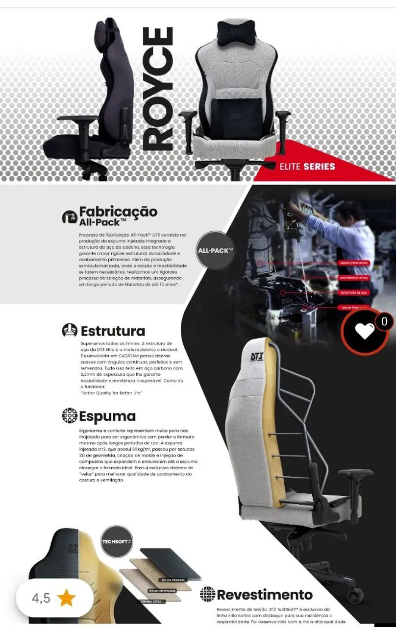 Cadeira Dt3 Royce Tecido Aguenta 200 kilos impecável semi nova ...
