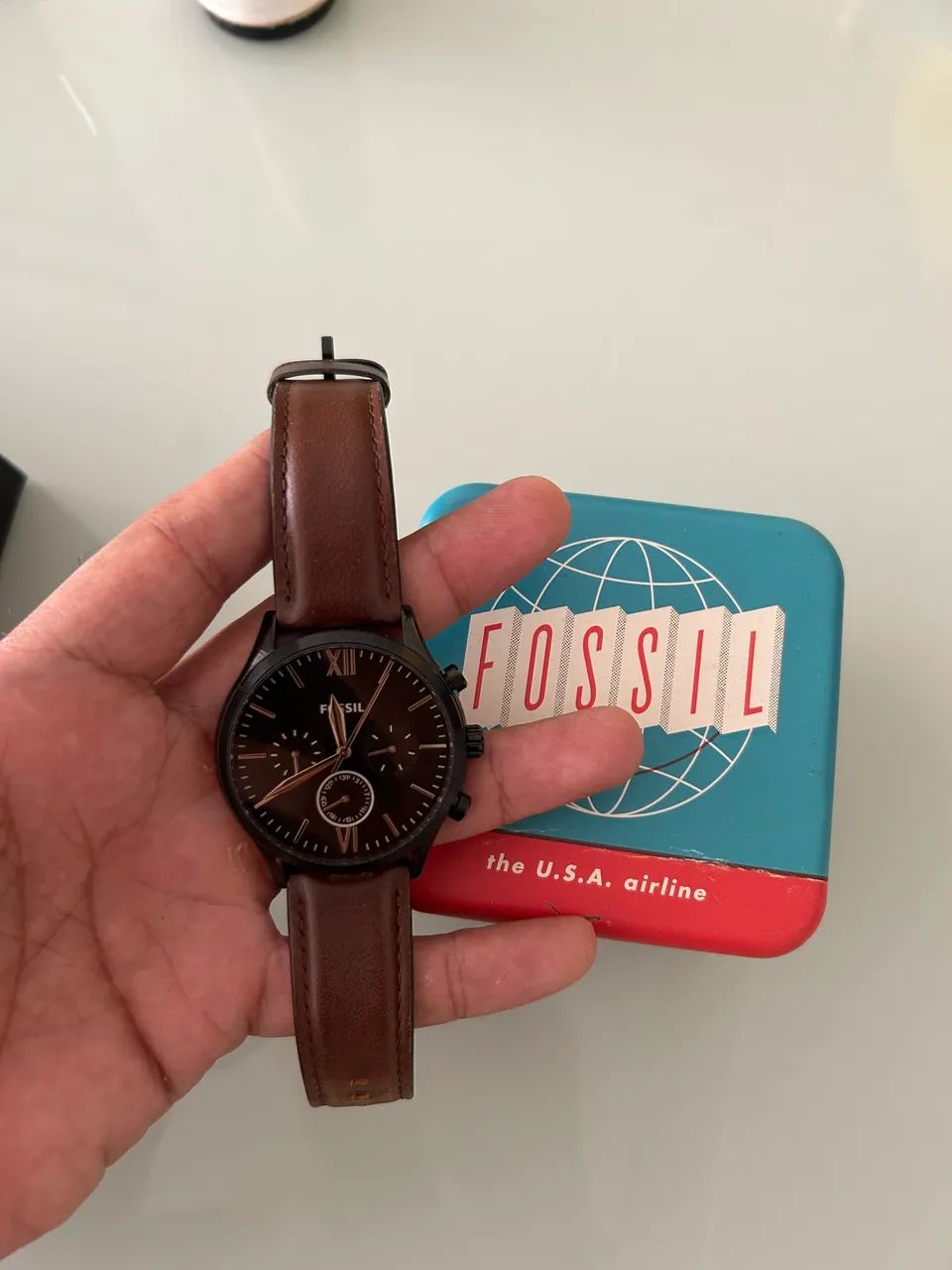 Relógio Fossil Cronógrafo Original - Couro Marrom - Caixa Preta ...