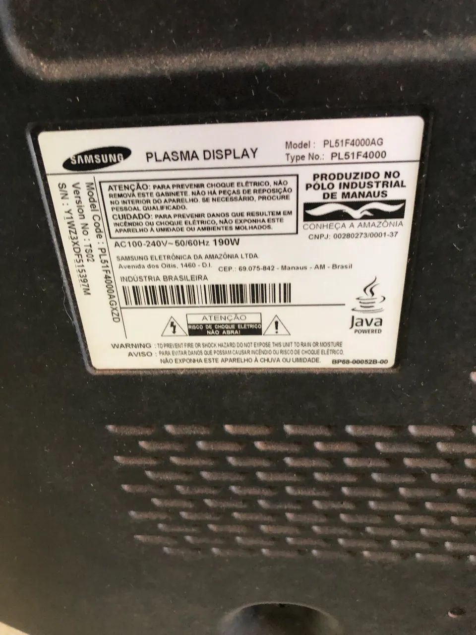 TV Plasma Samsung 51 polegadas - Não é SMART - TVs - Setor Alto do Vale ...