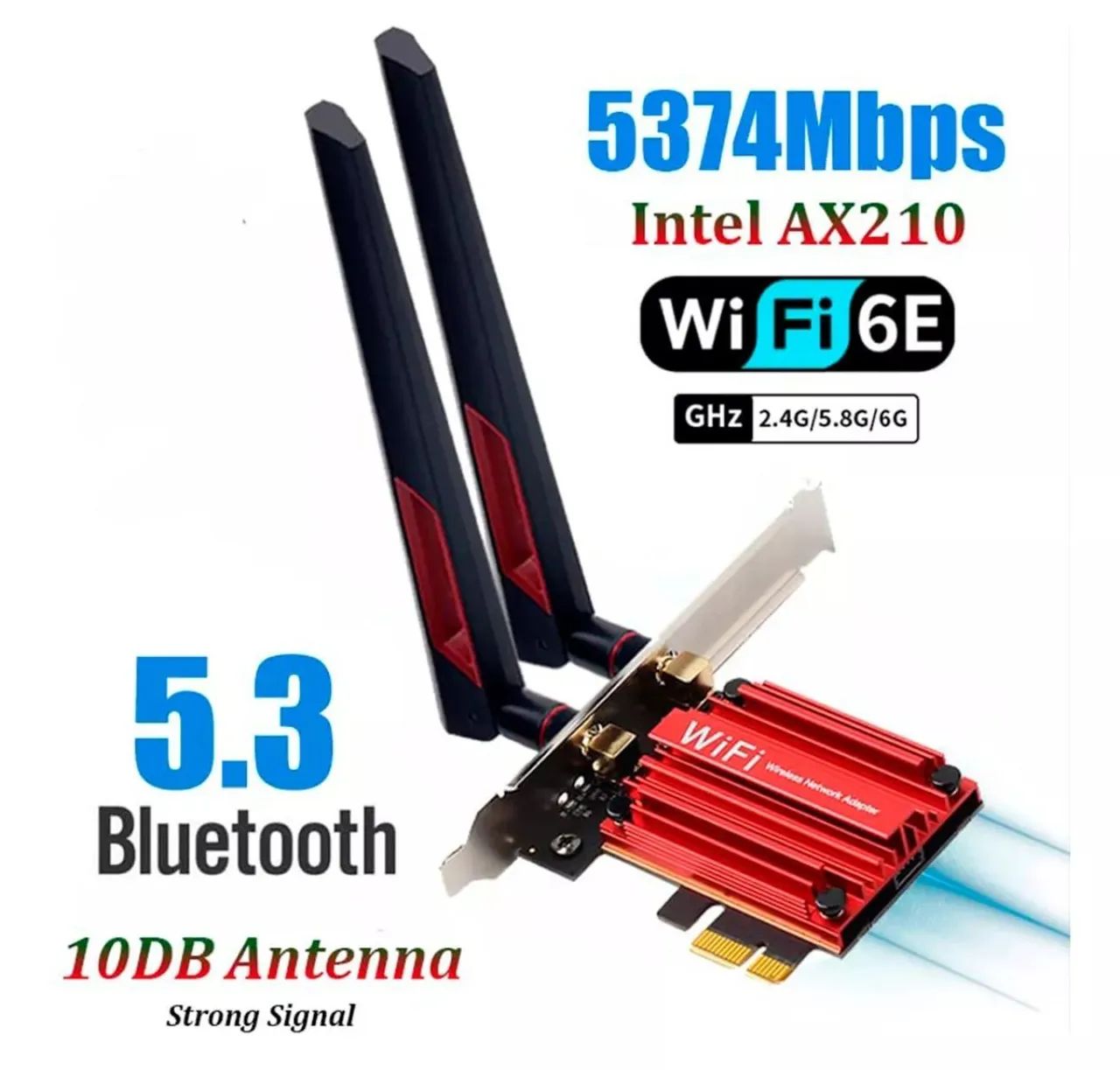 Placa Wifi 6e Intel Ax210 Fenvi Pcie Bt 5.3 Sem Fio Axe3000 Tri-band 5g 6g - Conectividade e ...