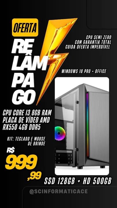 CPU Gamer Core i3 AMD RX550 4GB DDR5 - R$999,99 - Computadores e Desktops - Carlito Pamplona ...