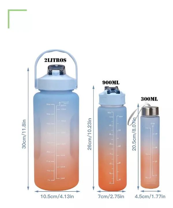 Kit 3 Garrafa De Água Squeeze Academia Com 2000ml / 900ml / 300ml Portátil Adesivos - Hobbies e ...