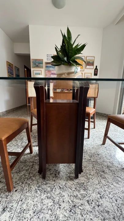 Mesa de jantar 4 lugares madeira maciça + vidro - Mesas - Buritis, Belo ...