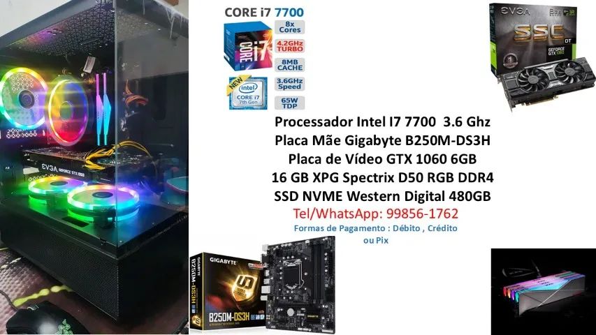 Pc Gamer I7 7700 16GB GTX 1060 6GB + Brindes - Até 12 X 231,00 - Computadores e Desktops - Rio ...