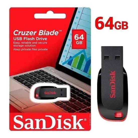 Pen Drive Usb 64gb Flash Drive Memory Stick Cruzer Blade 2.0 Preto E Vermelho original ...