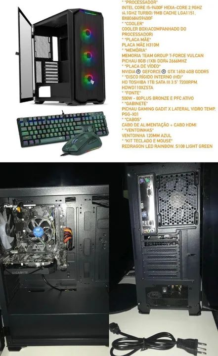 PC Gamer Completo - GTX 1650 + i5 9400F - Pronto para Jogos ...