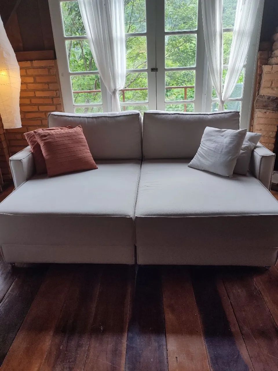 Sofá retrátil de linho impermeabilizado. Semi novo - Sofás e Poltronas ...