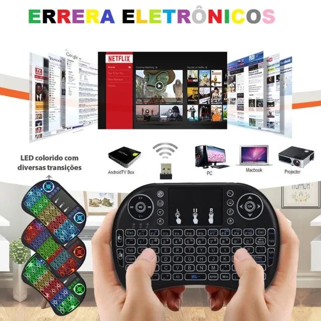 Mini Teclado Wifi Keyboard Controle Com Touchpad Backlit Led universal ...