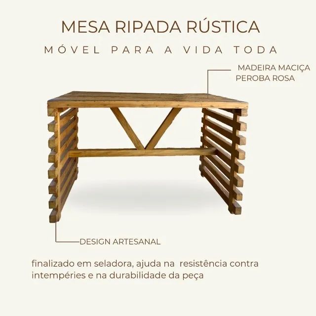 Mesa ripada rústica madeira de demolição peroba rosa - Mesas - Jardim ...