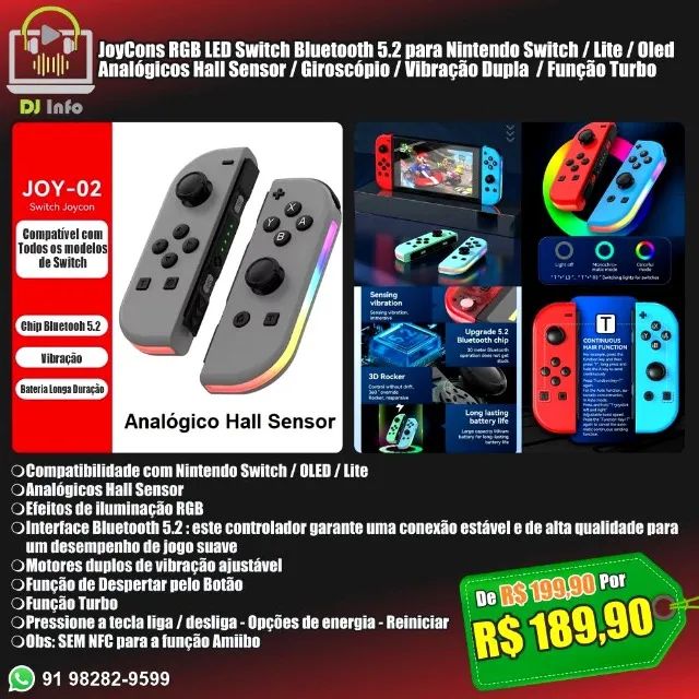 JoyCons RGB LED Switch Bluetooth 5.2 para Nintendo Switch / Lite / Oled ...