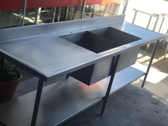 Pia industrial grande em inox com duas cubas modelo tanque - produto ...