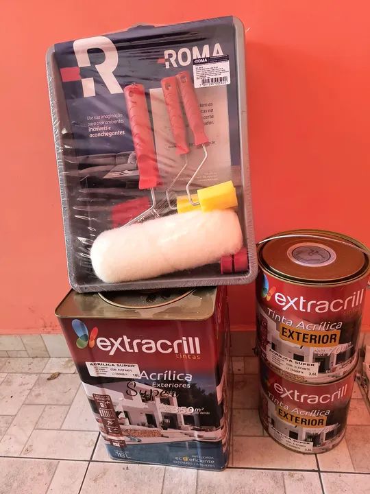 Tinta acrílica exterior Extracrill Cor Elefante + kit de pintura ...